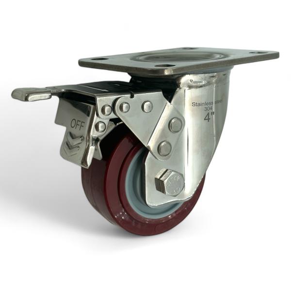 Braked 100mm | Heavy Duty Stainless Steel | Urethane Castor | 300KG ...