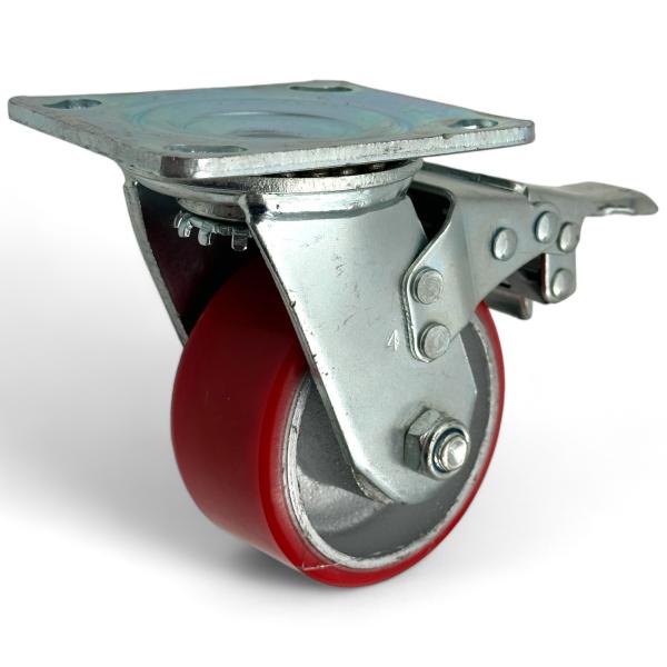 Braked 100mm | Urethane & Cast Iron Hub Castor | 250kg | UUCU Series ...